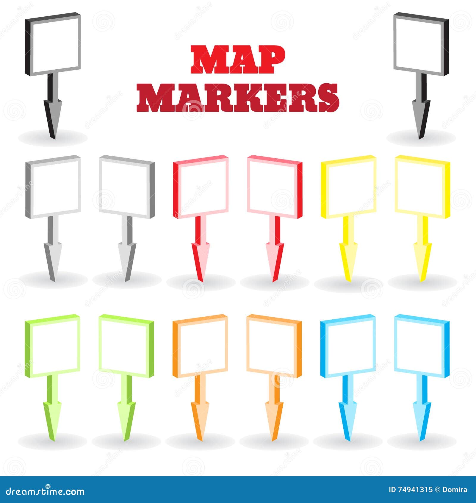 Map Markers in Form of Flat Plates in Isometric View. Set Pins Stock ...