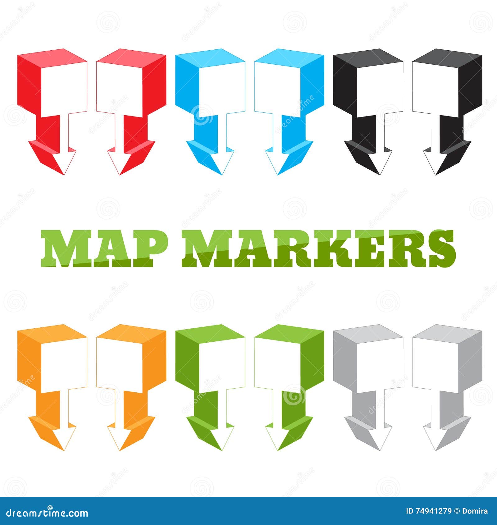 Map Markers in Form of Large Squares in Isometric View. Set Pins Stock ...