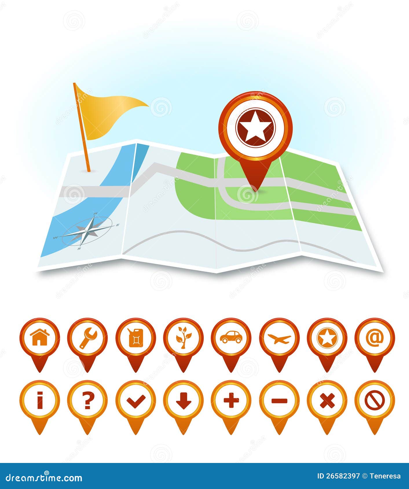 Map with Markers and GPS Icons Stock Vector - Illustration of graphic ...
