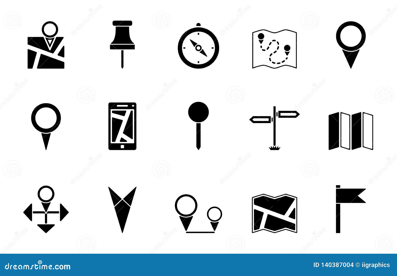Map and markers icon set stock illustration. Illustration of ...