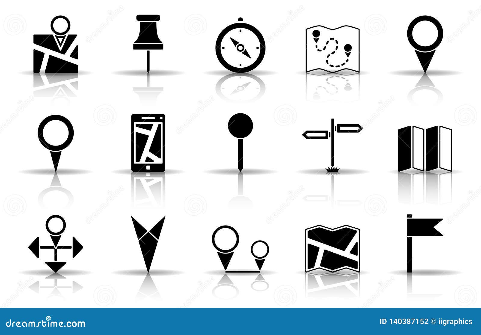Map and markers icon set stock illustration. Illustration of location ...