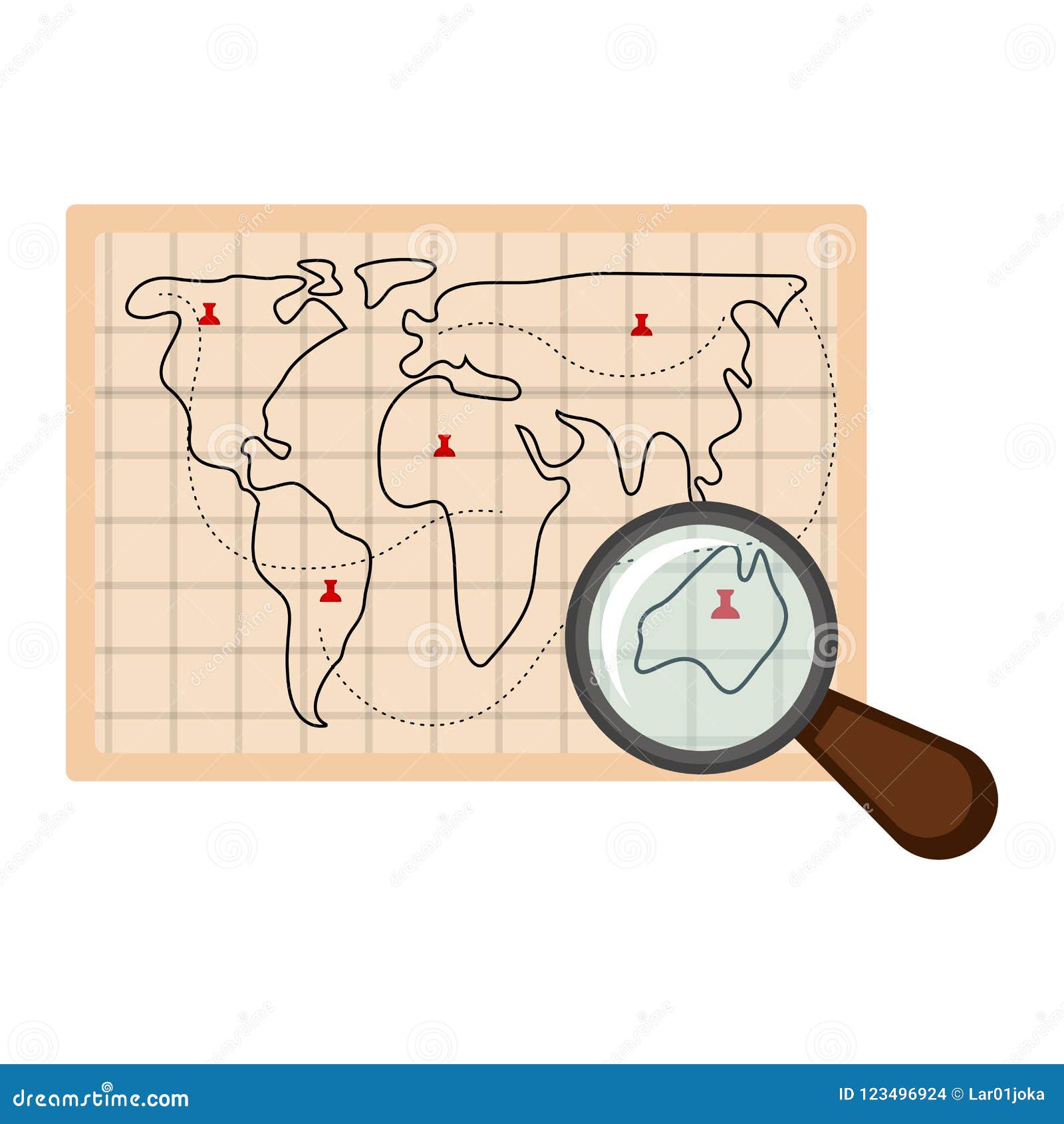 Map with Marks and a Magnifying Glass Icon Stock Vector - Illustration ...
