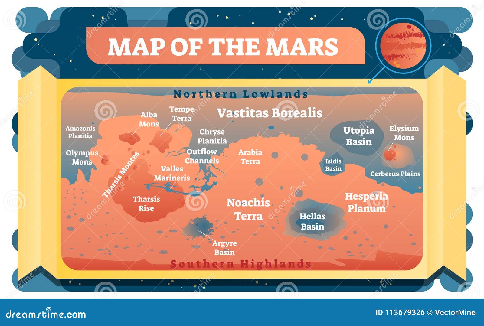 Map of the Mars, Vector Illustration Stock Vector - Illustration of ...