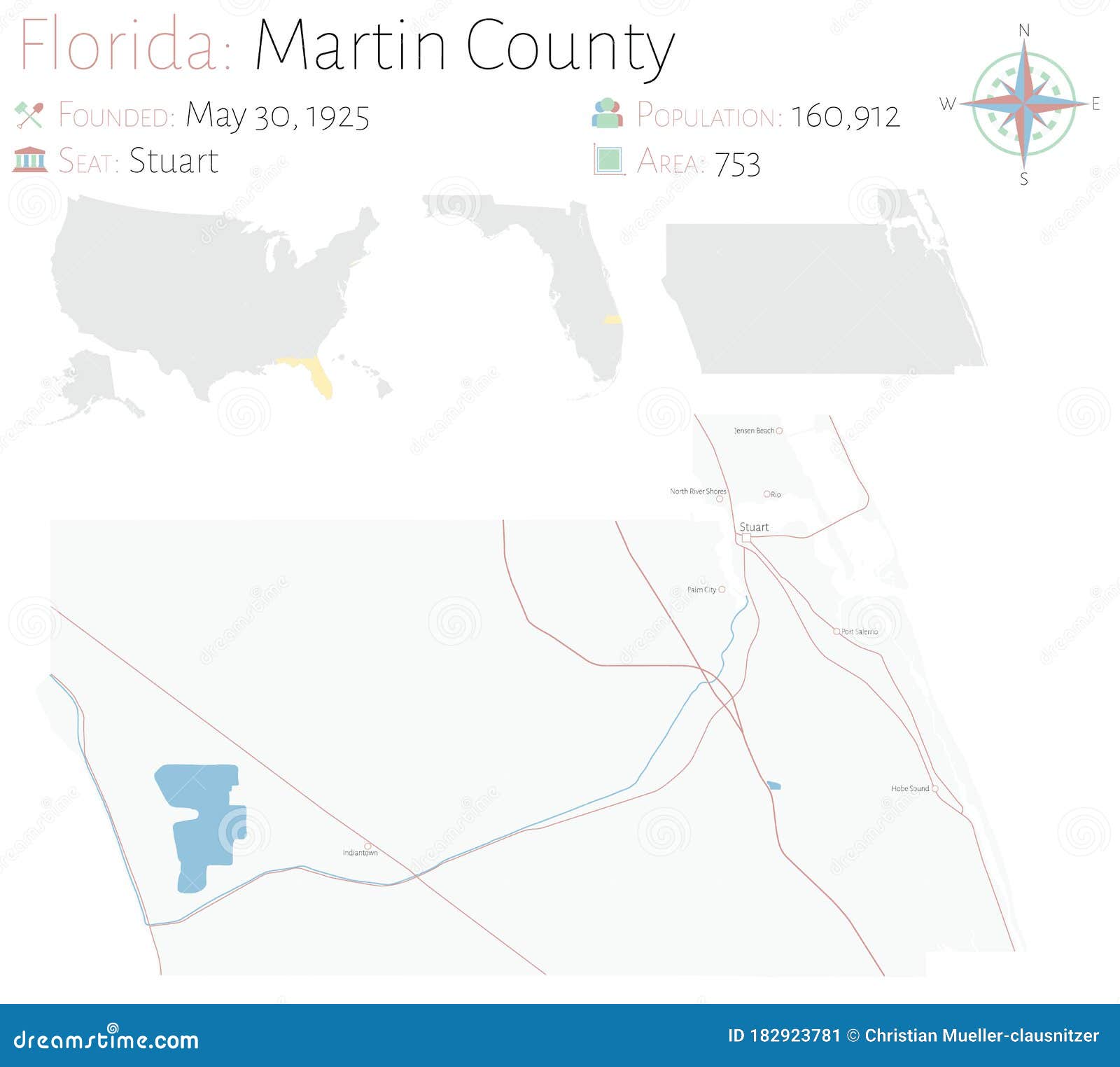 Map of Martin County in Florida Stock Vector - Illustration of county ...