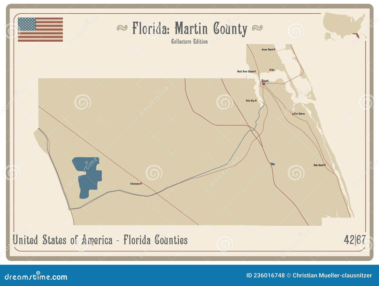 Map of Martin County in Florida Stock Vector - Illustration of ...