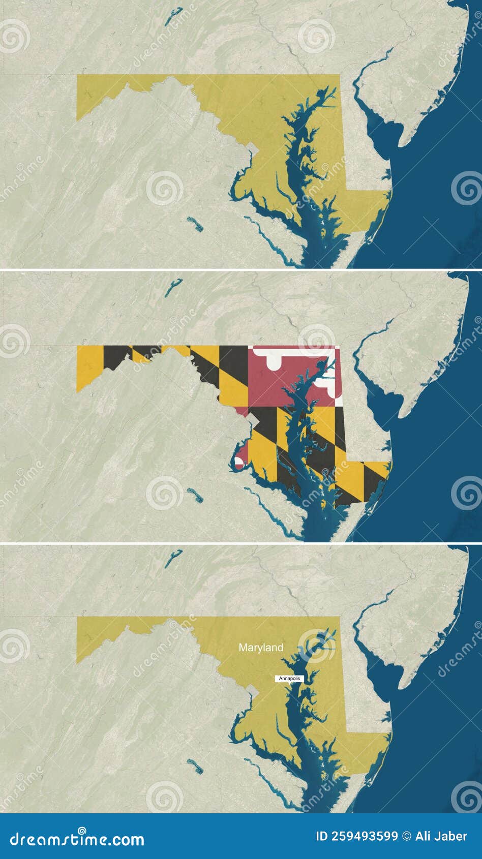 The Map of Maryland with Text, Textless, and with Flag Stock ...