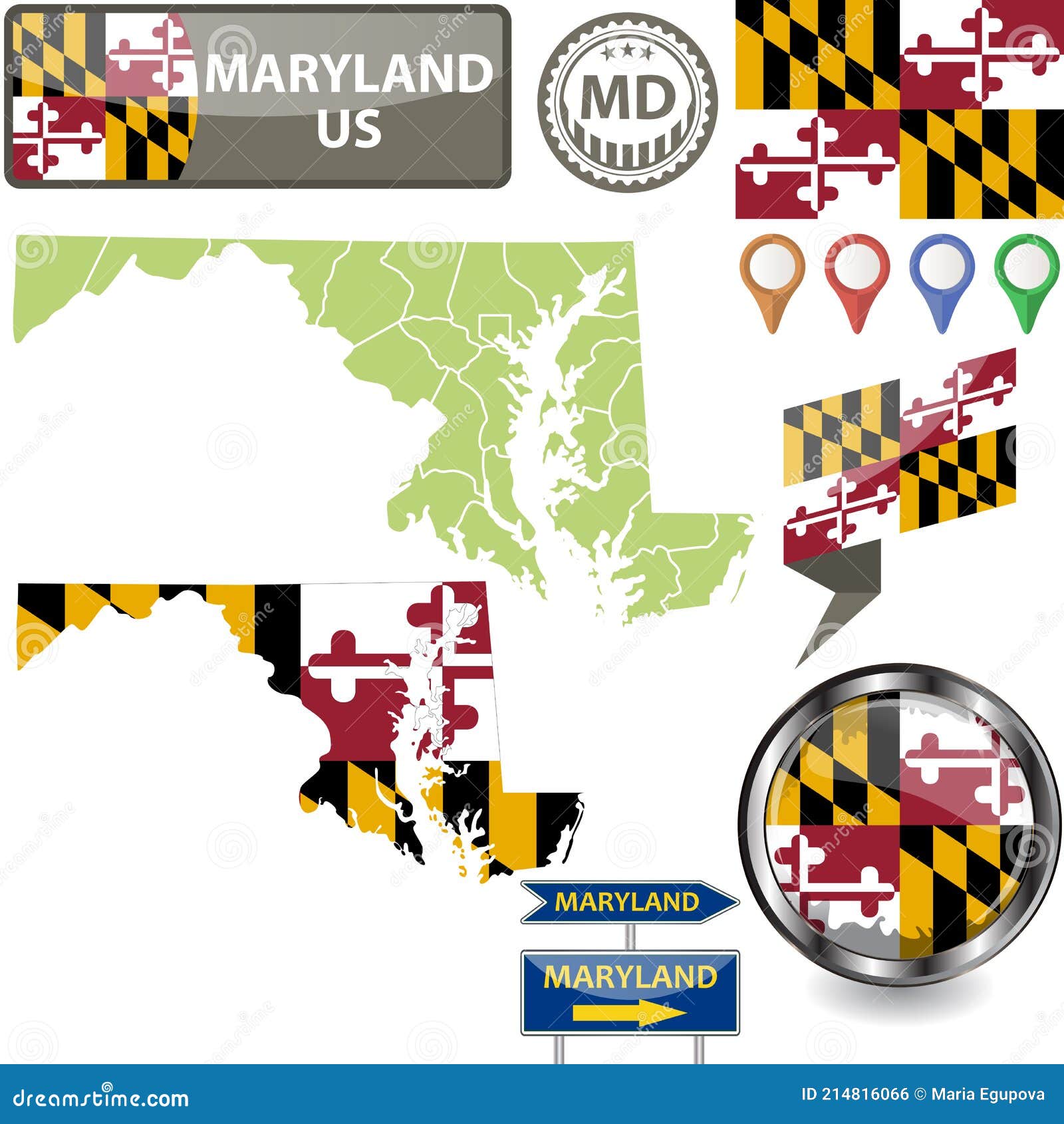 Map of Maryland, US stock vector. Illustration of flag - 214816066