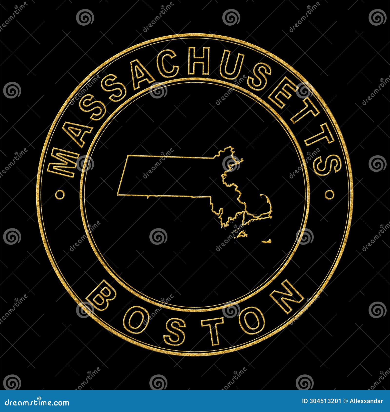 Map of Massachusetts, Golden Stamp Black Background Stock Illustration ...