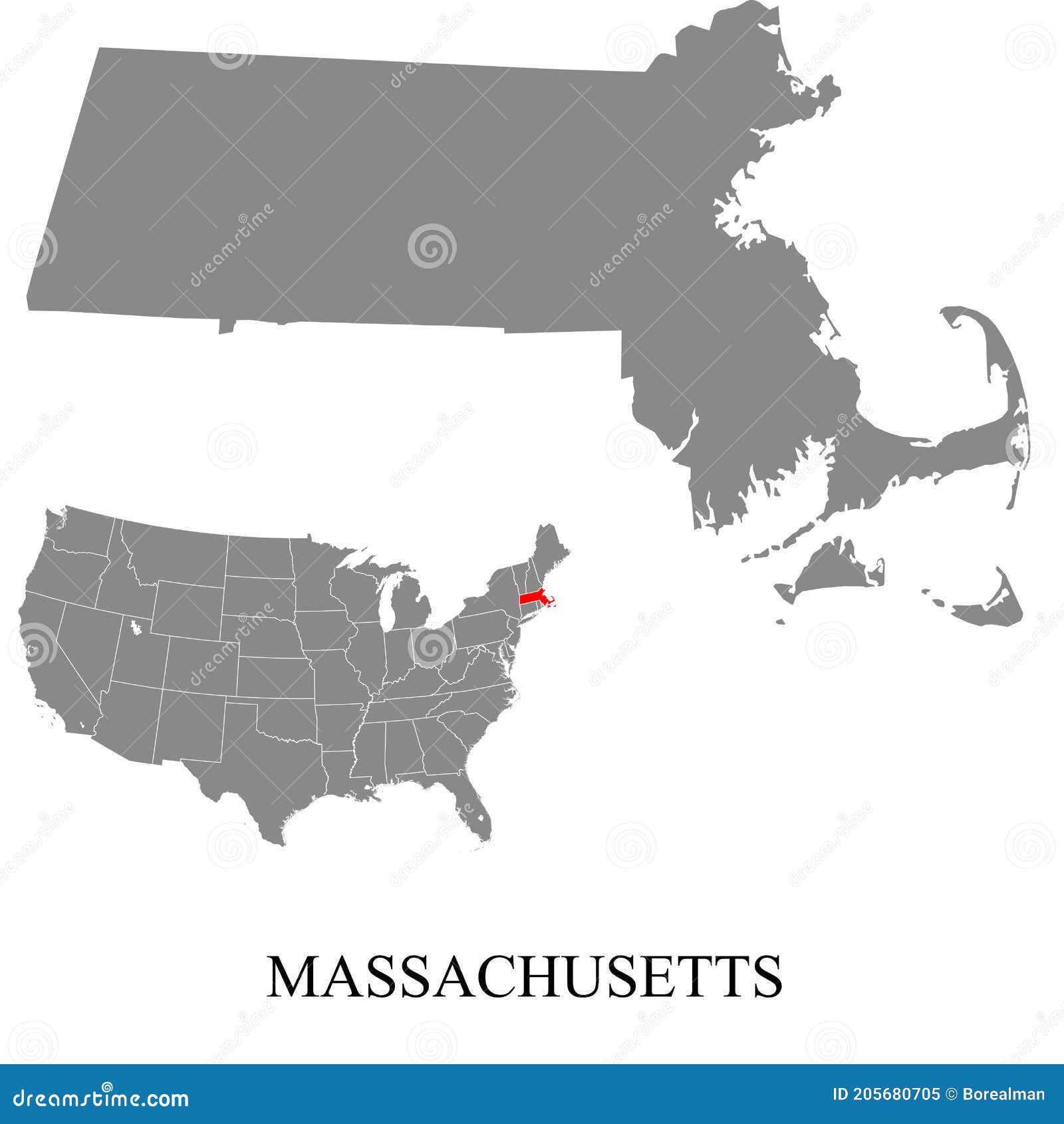 Map of the Massachusetts stock vector. Illustration of travel - 205680705