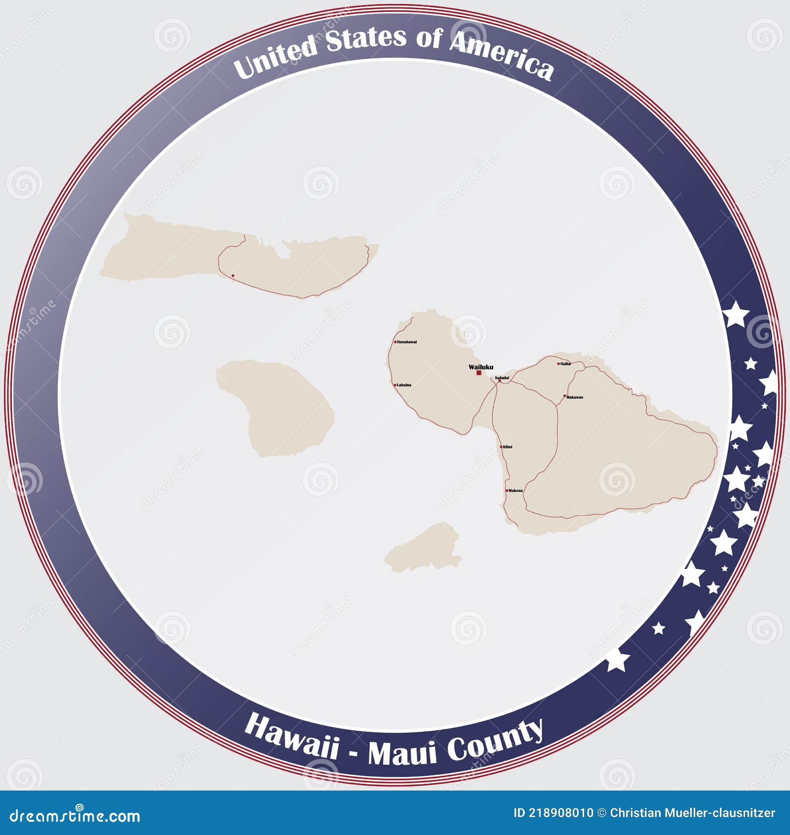 Map of Maui County in Hawaii Stock Vector - Illustration of cartography ...
