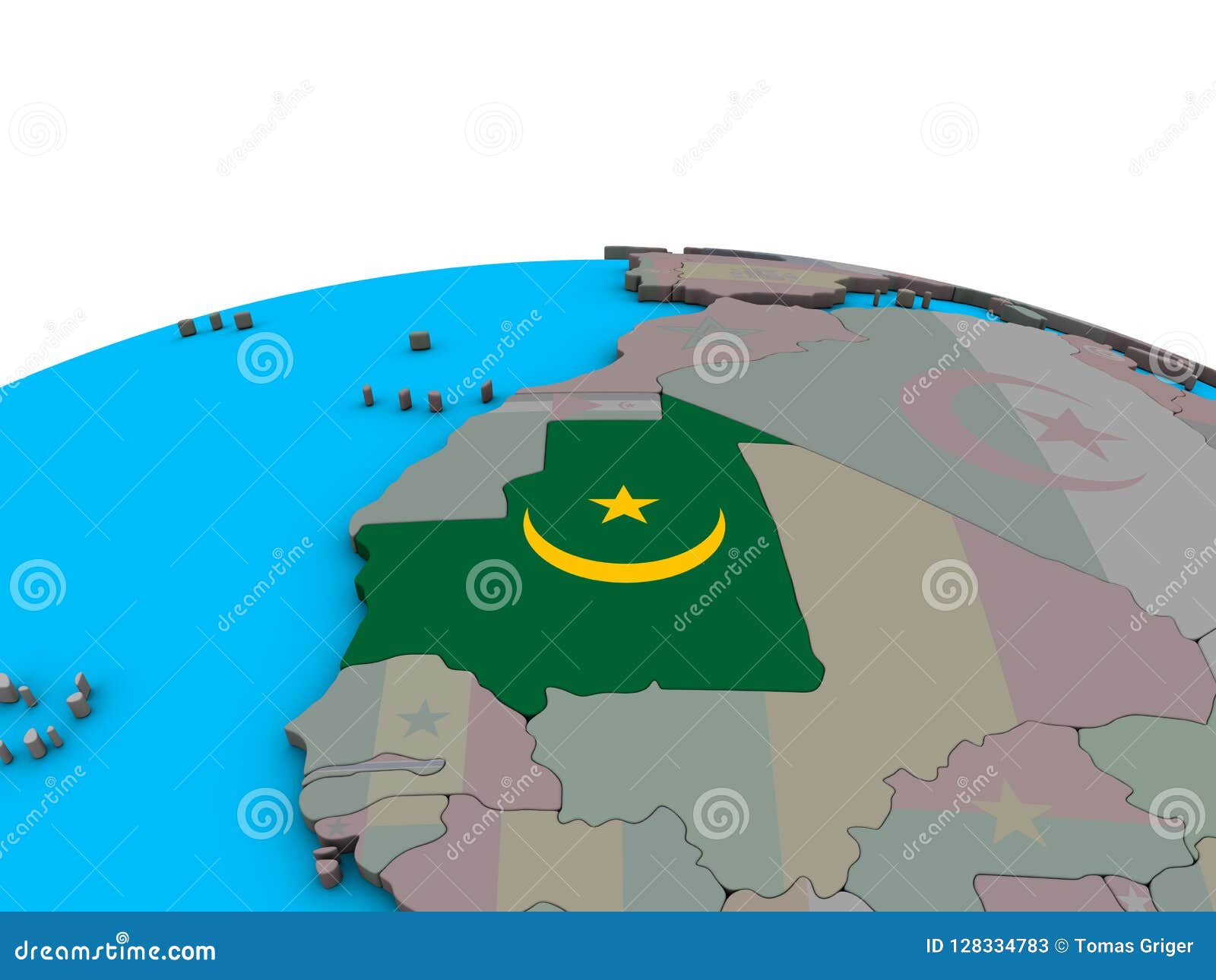 Map of Mauritania with Flag on Globe Stock Illustration - Illustration ...