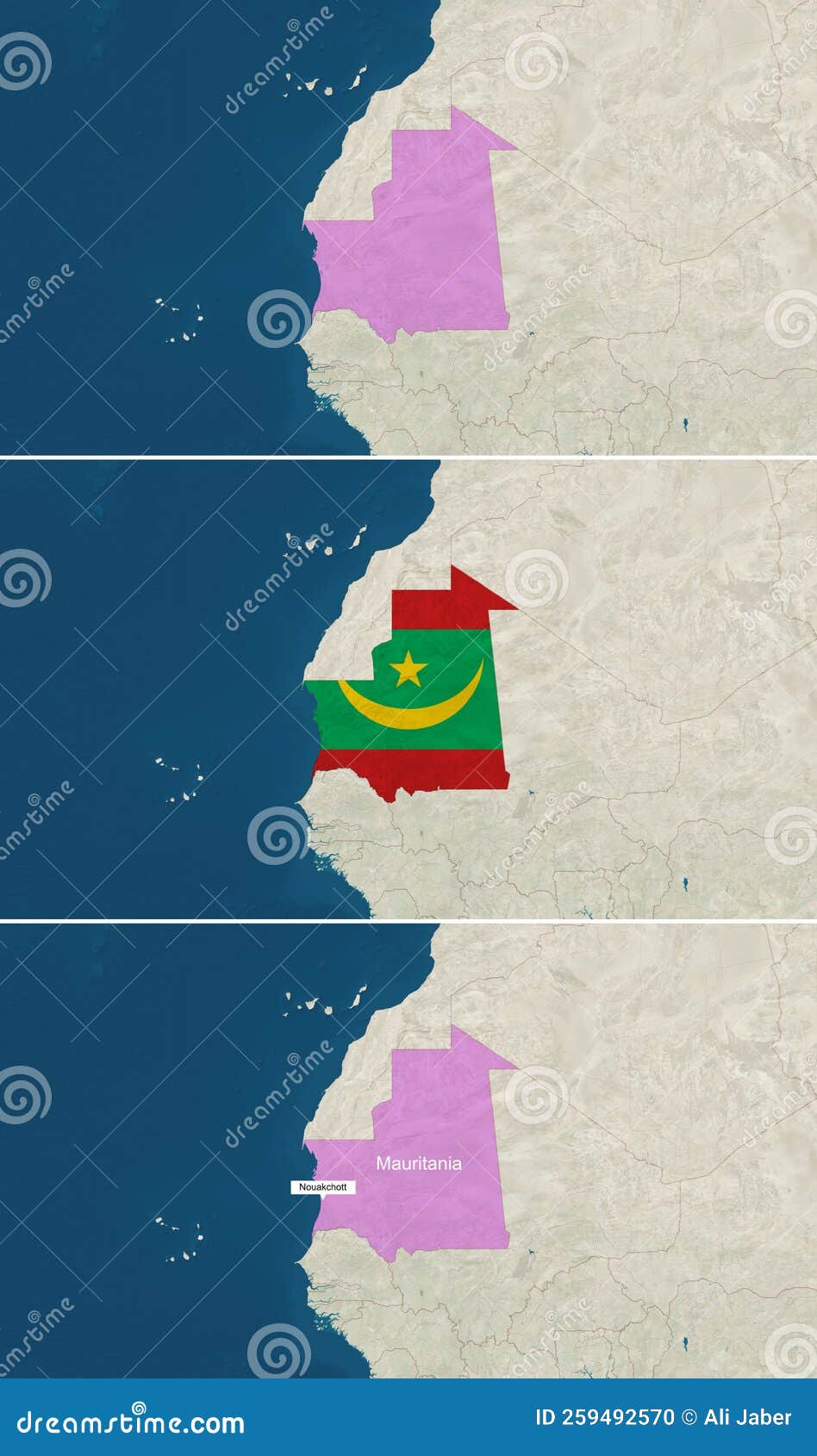 The Map Of Mauritania With Text Textless And With Flag Stock Illustration Illustration Of