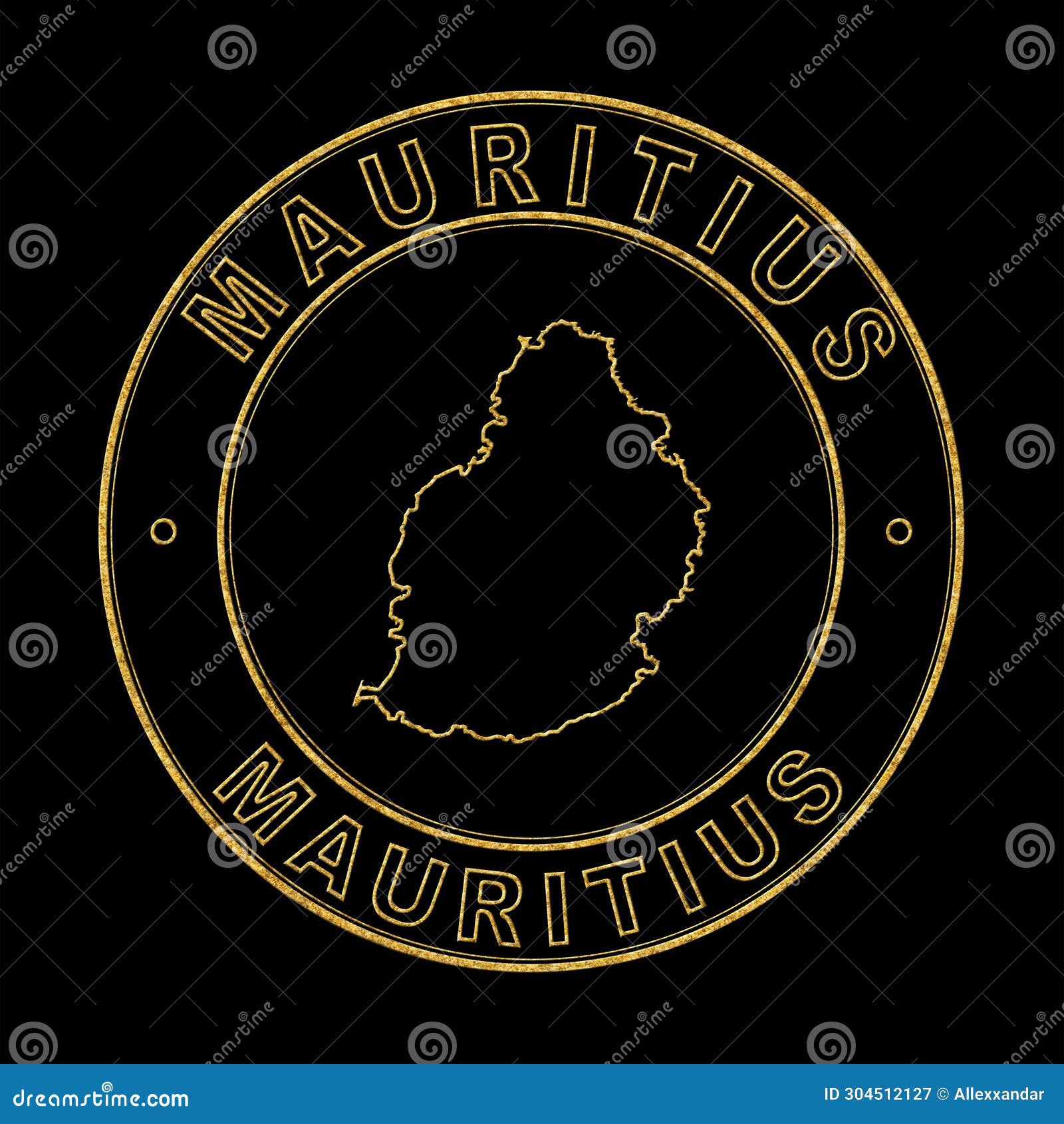 Map of Mauritius, Golden Stamp Black Background Stock Illustration ...