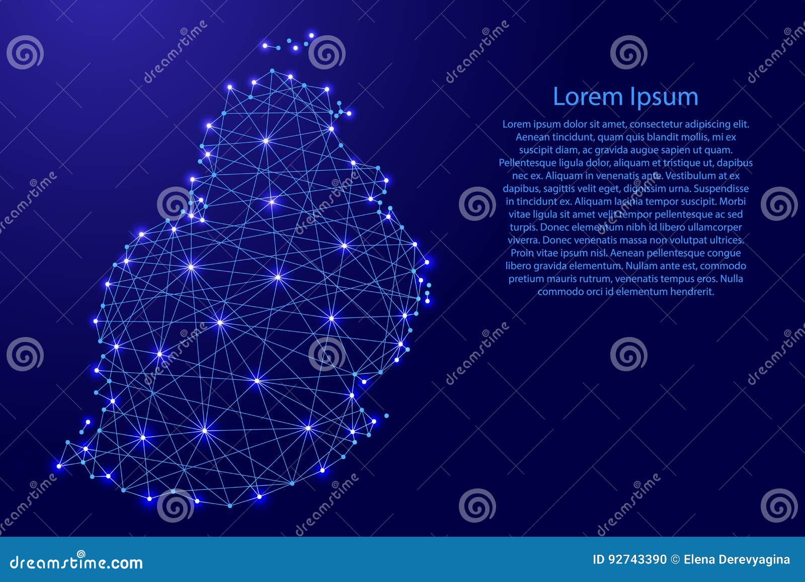 Map of Mauritius from Polygonal Blue Lines, Glowing Stars Vector ...