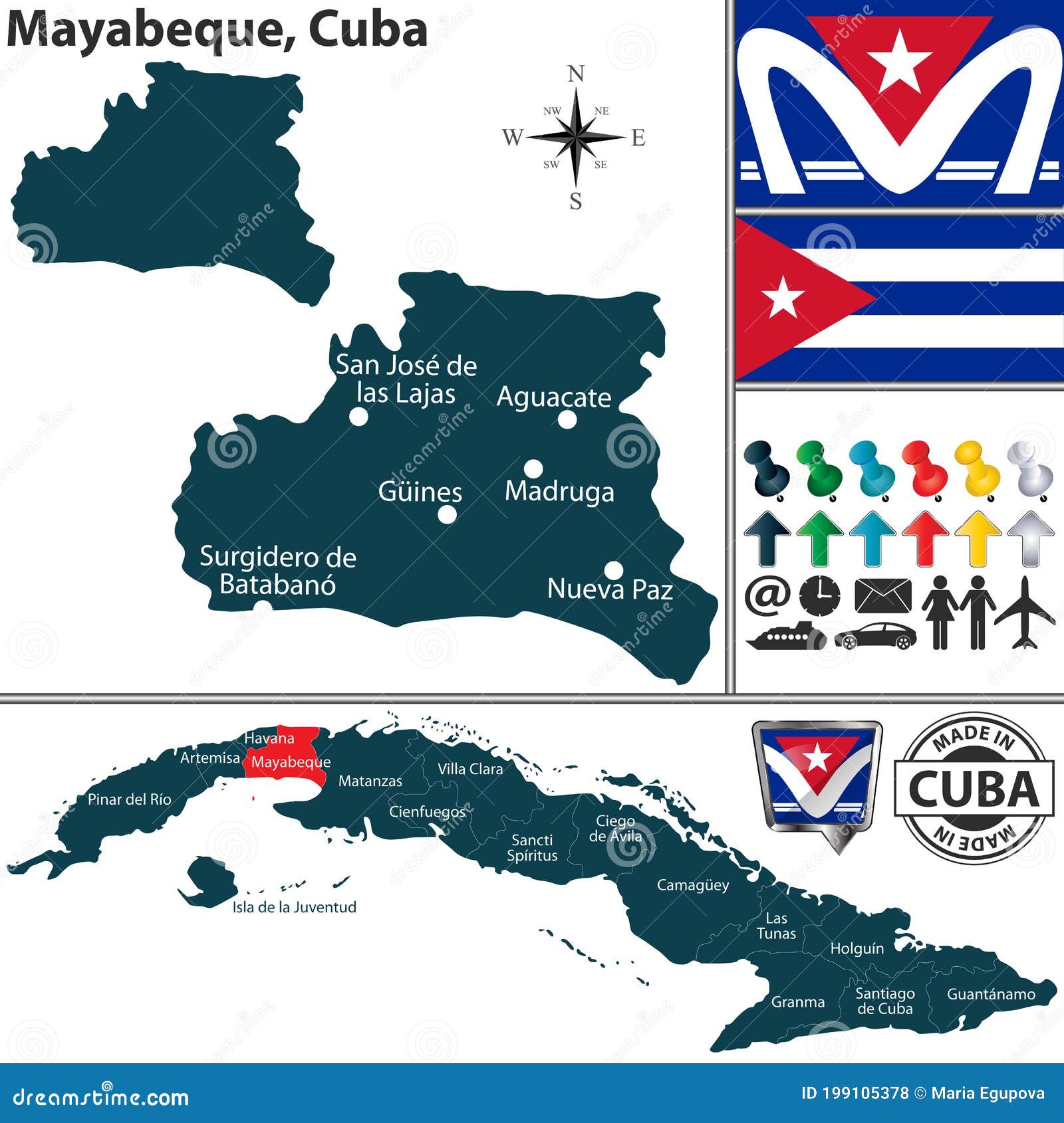 Map of Mayabeque, Cuba stock vector. Illustration of divisions - 199105378