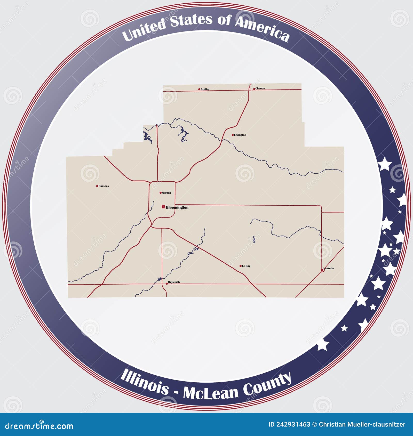 Map of MclEan County in Illinois Stock Vector - Illustration of colors ...