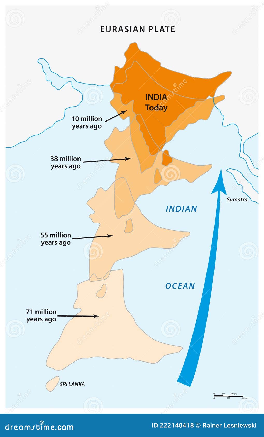 Map of the Medium-sized Indian Continental Plate Moving North Stock ...