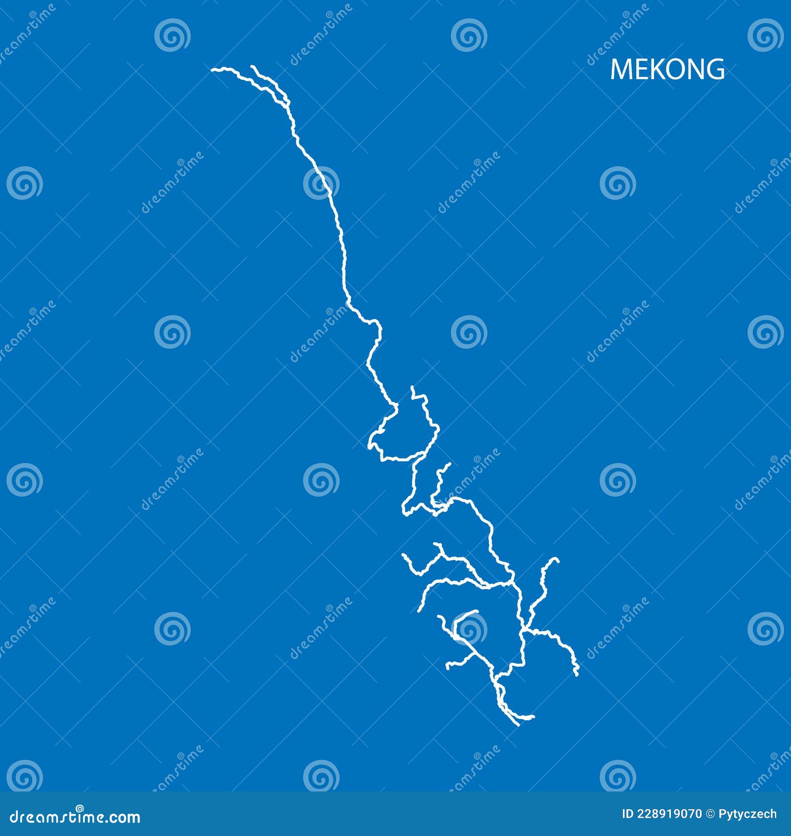 Map of Mekong River Drainage Basin. Simple Thin Outline Vector ...