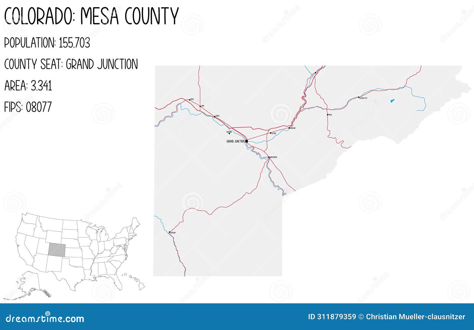 Map of Mesa County in Colorado, USA. Stock Vector - Illustration of ...