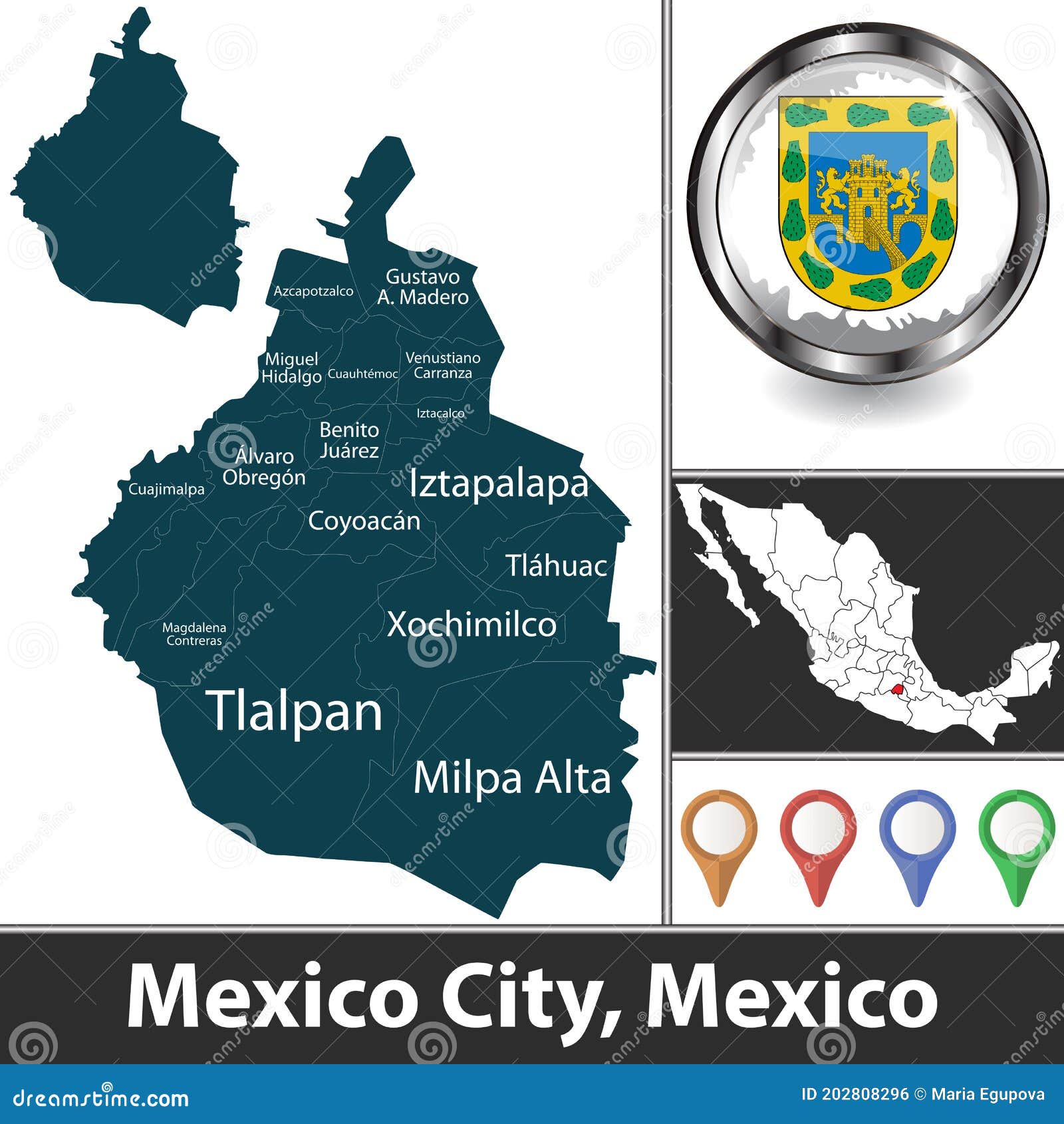 Map of Mexico City, Mexico stock vector. Illustration of flag - 202808296