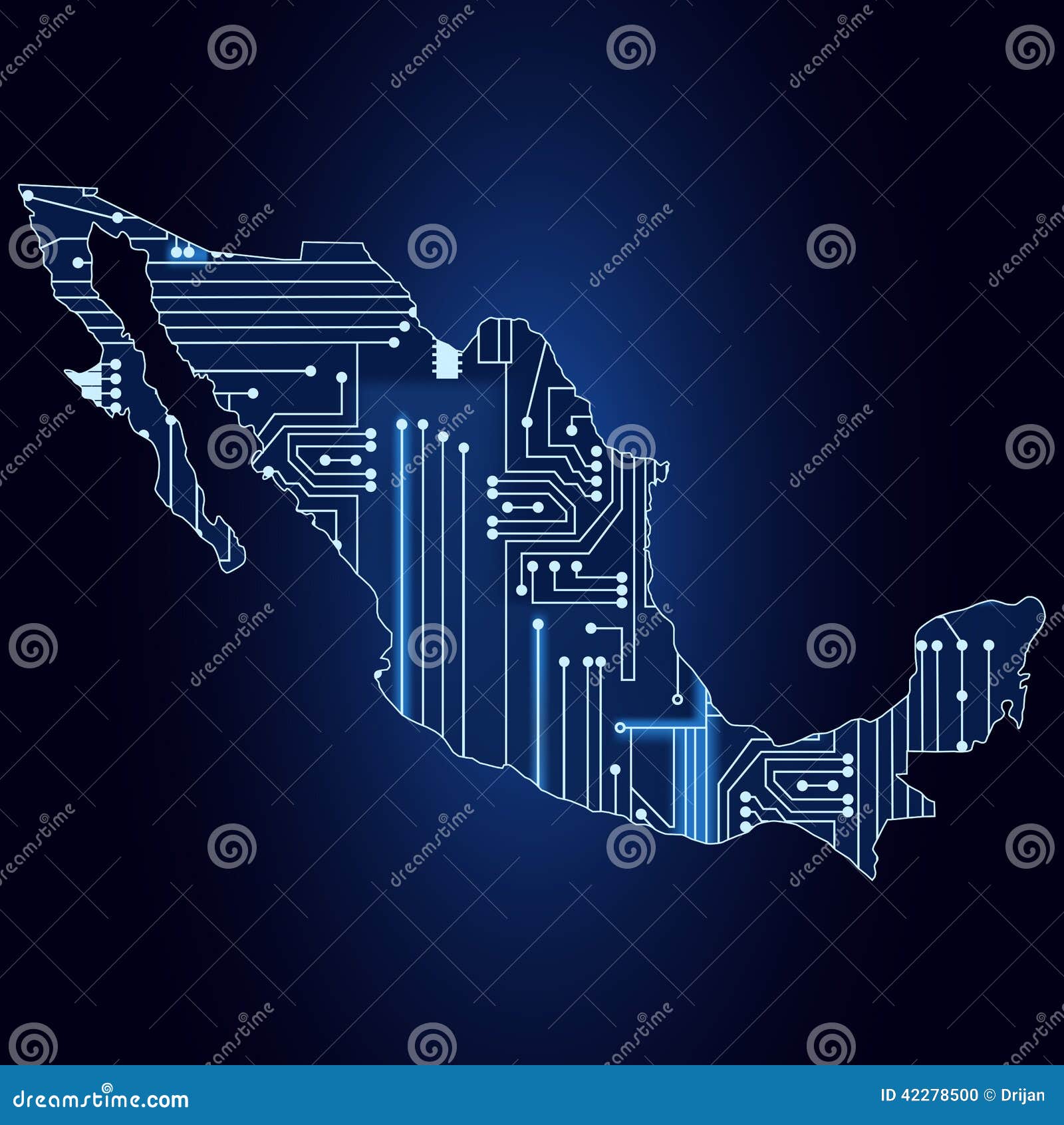 Map of Mexico with Electronic Circuit Stock Vector - Illustration of ...