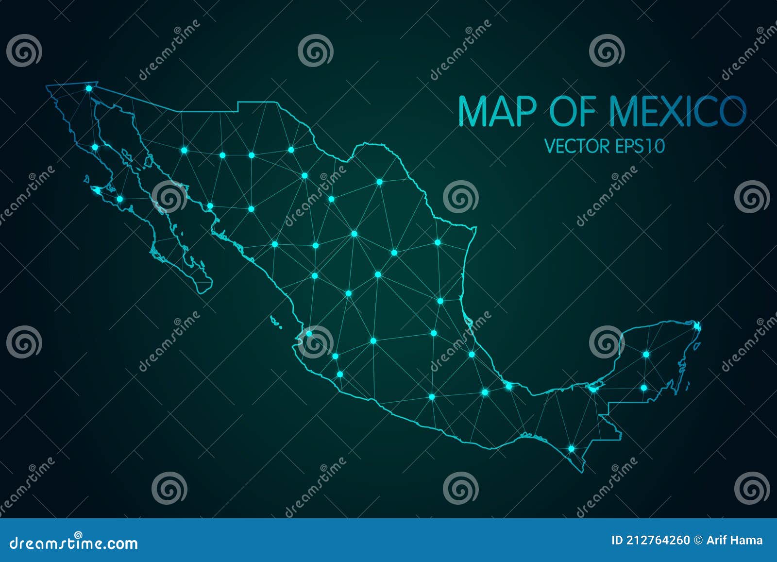 Map of Mexico - with Glowing Point and Lines Scales on the Dark ...