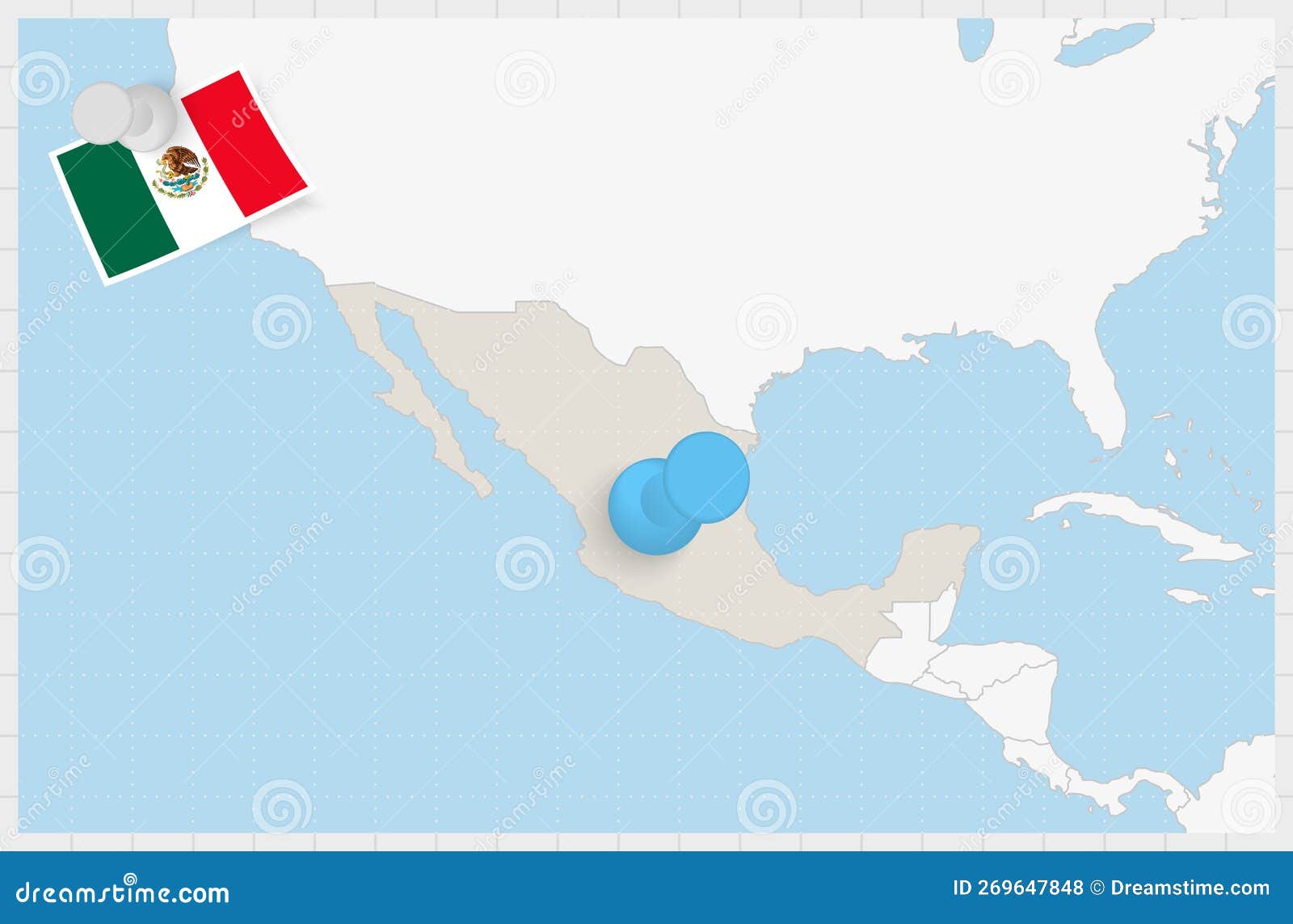 Map of Mexico with a Pinned Blue Pin. Pinned Flag of Mexico Stock ...