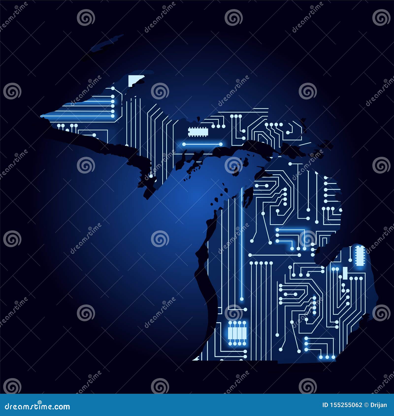 Map of Michigan with Electronic Circuit Stock Vector - Illustration of ...