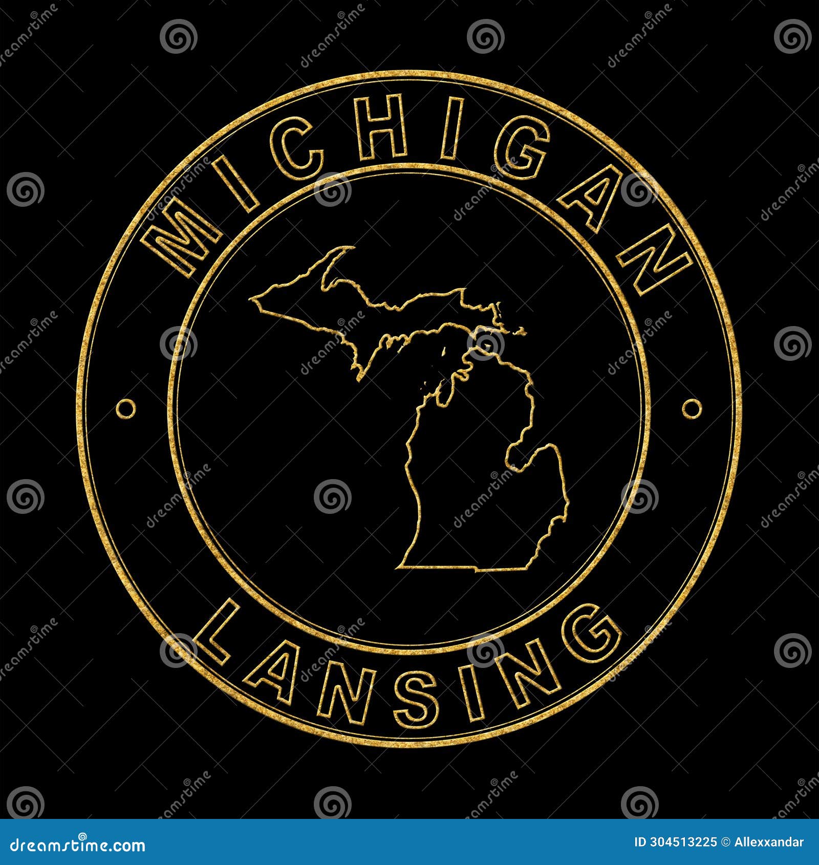 Map of Michigan, Golden Stamp Black Background Stock Illustration ...