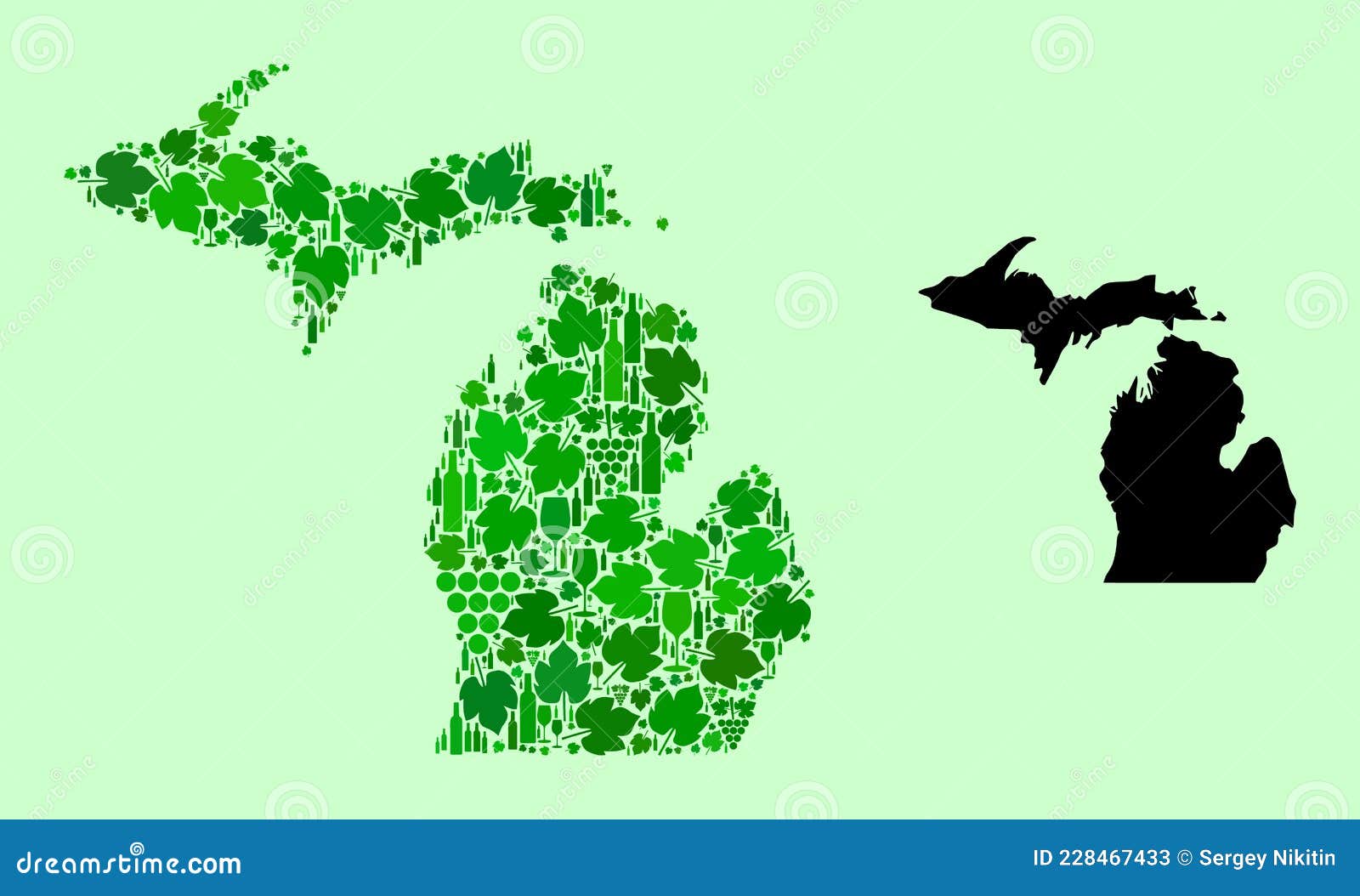 Map of Michigan State - Composition of Wine and Grapes Stock ...