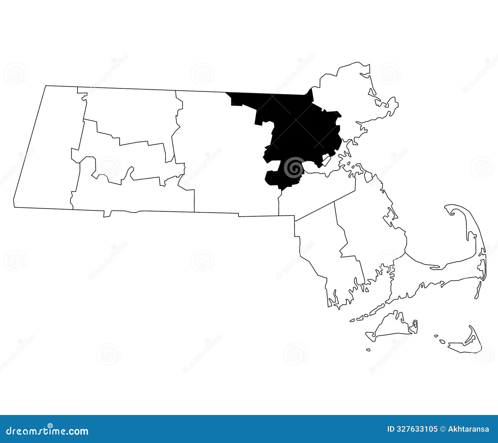 Map of Middlesex County in Massachusetts State on White Background ...