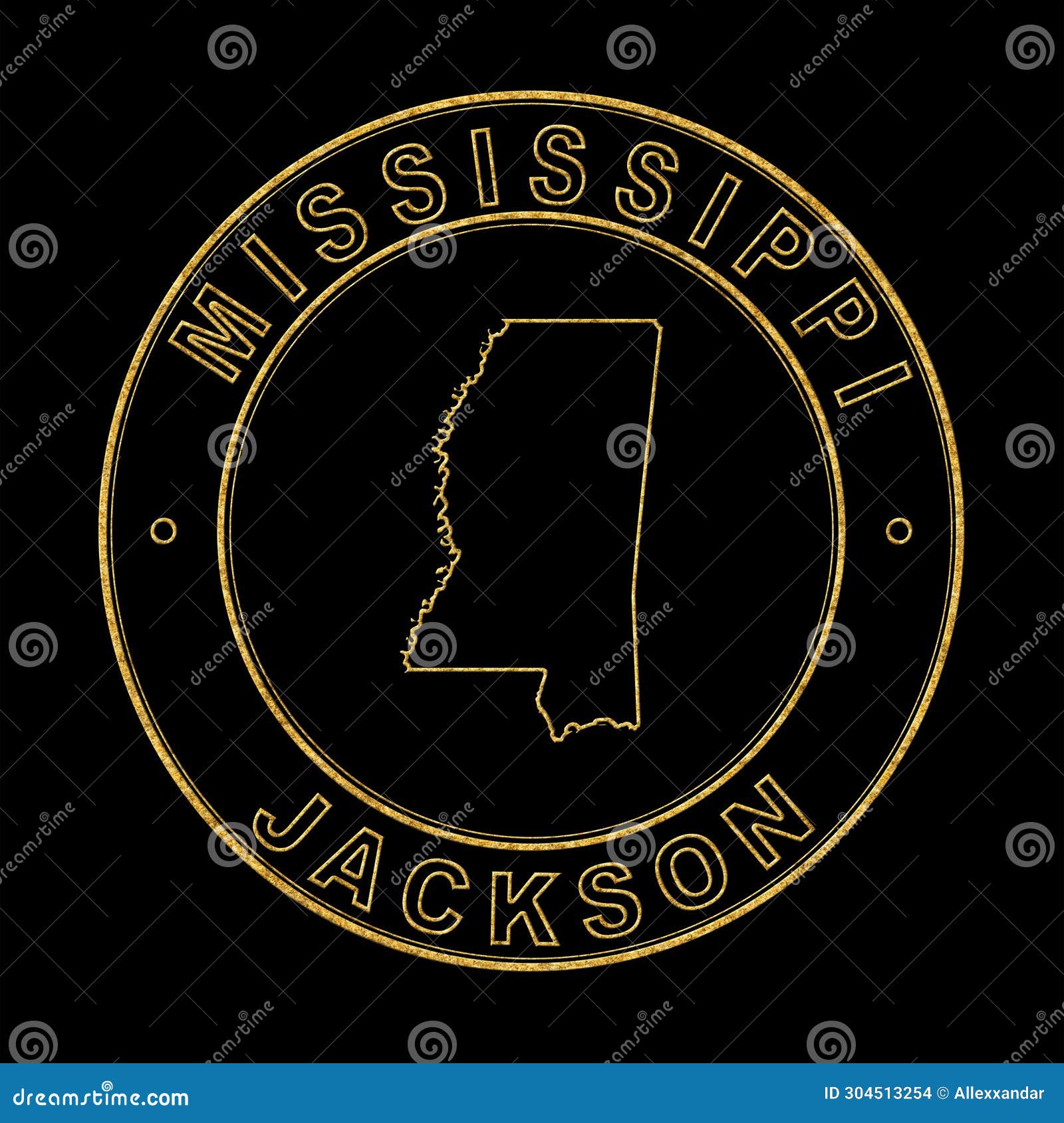 Map of Mississippi, Golden Stamp Black Background Stock Illustration ...