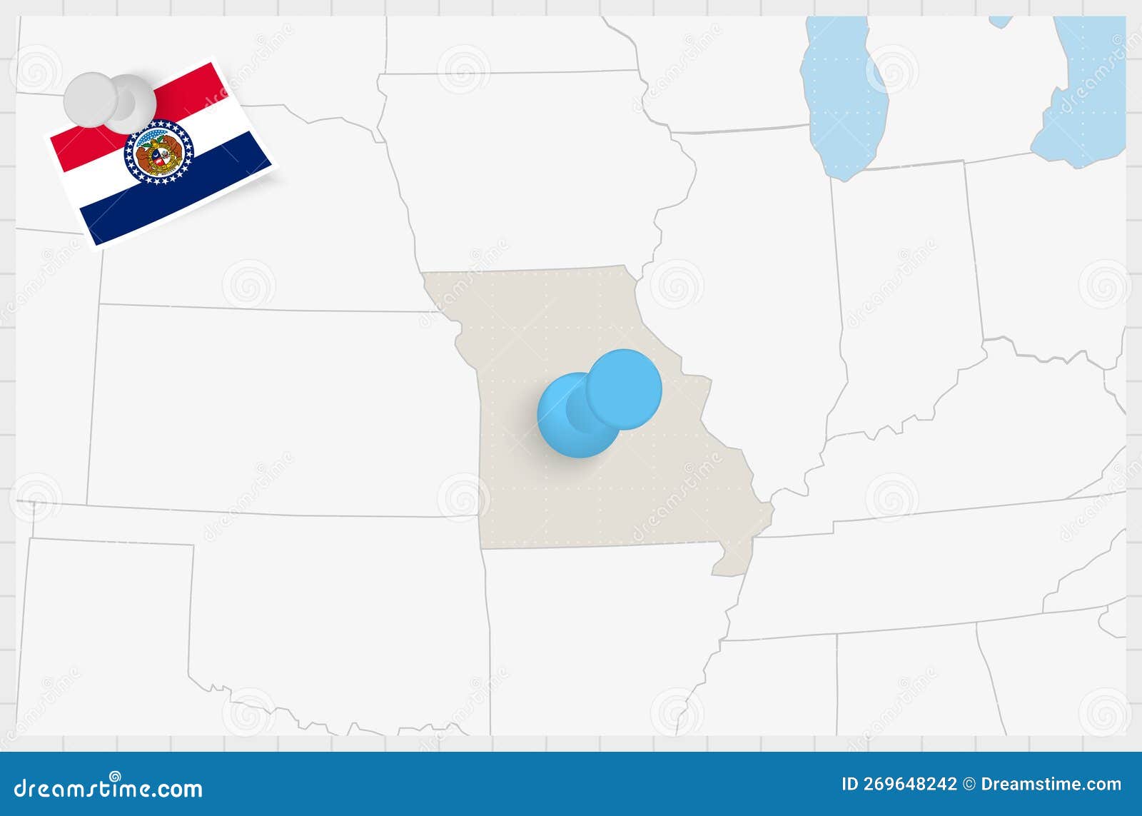 Map of Missouri with a Pinned Blue Pin. Pinned Flag of Missouri Stock ...
