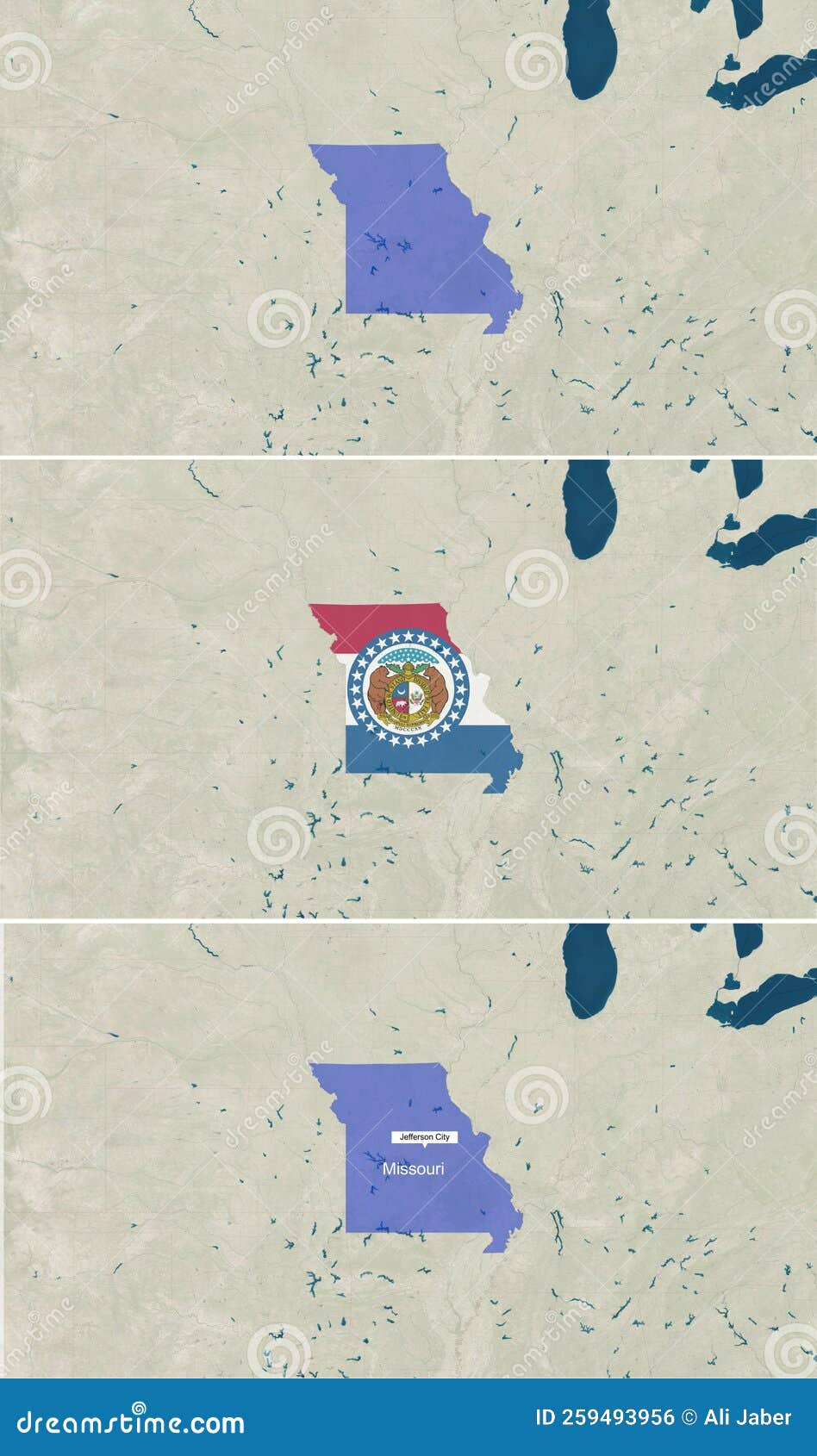 The Map of Missouri with Text, Textless, and with Flag Stock ...