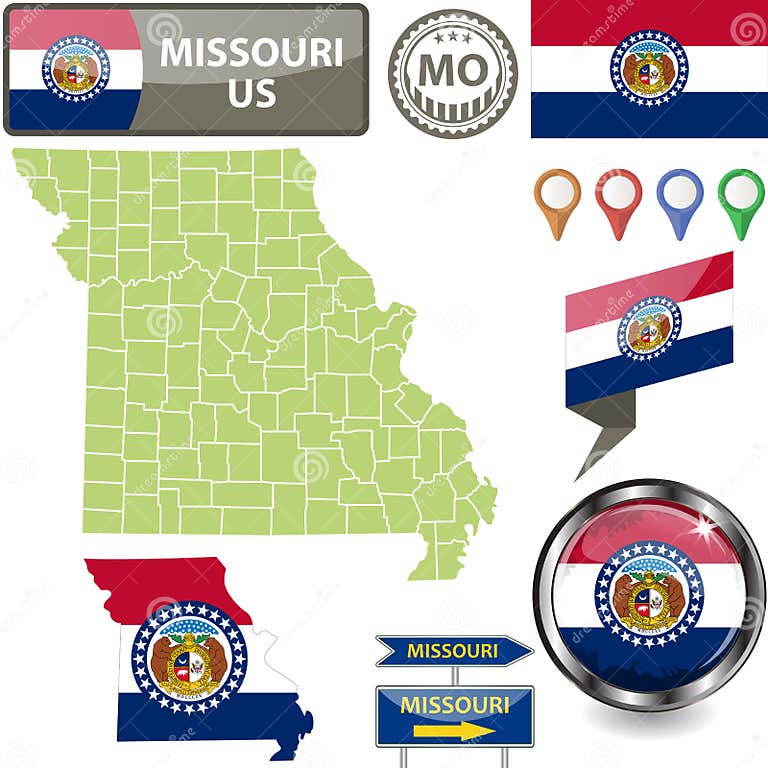 Map of Missouri, US stock vector. Illustration of regions - 214816108