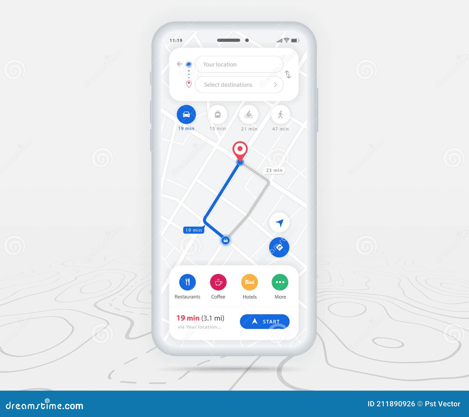 UX UI Smartphone Map GPS Navigation App Concept, Mobile Map Application ...