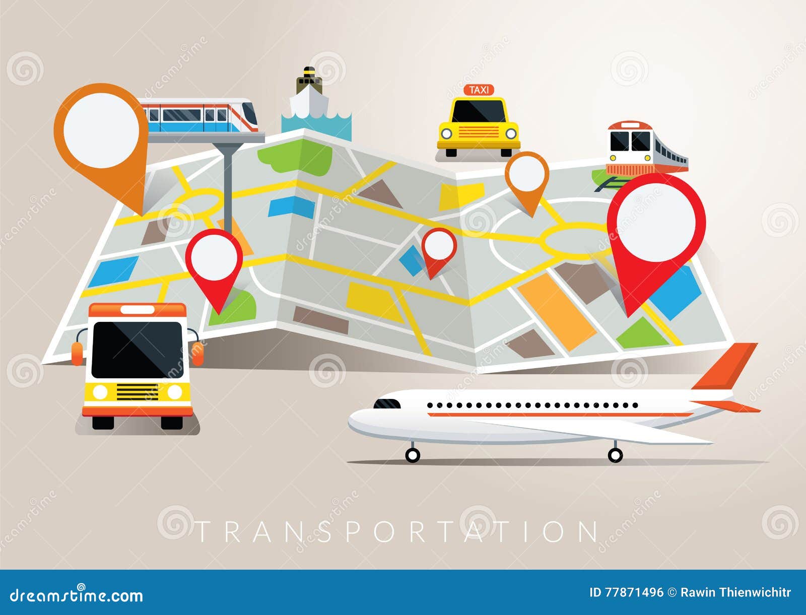 Map with Mode of Transport stock vector. Illustration of guide - 77871496
