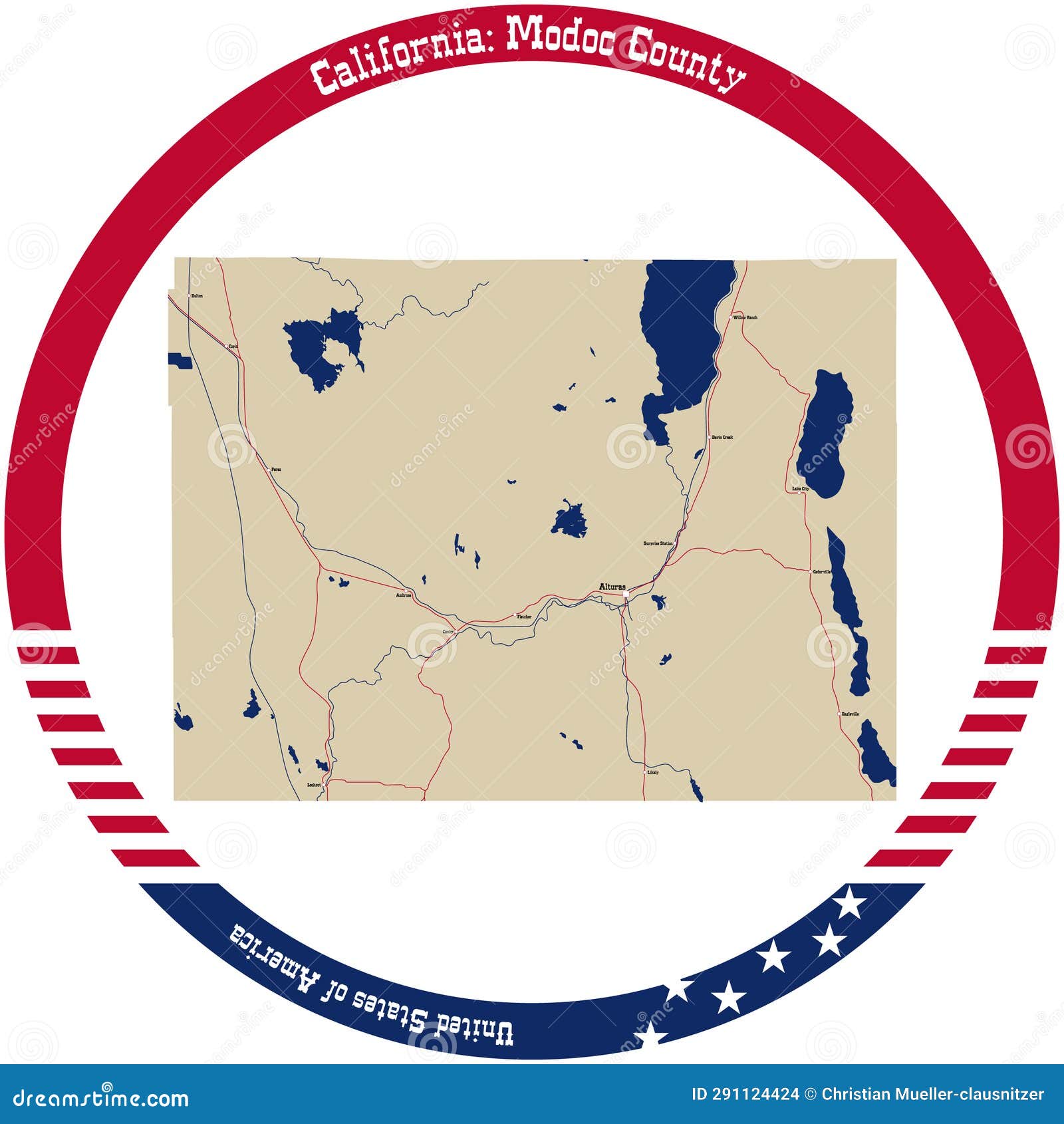 Map Of Modoc County In California State On White Background. Single ...