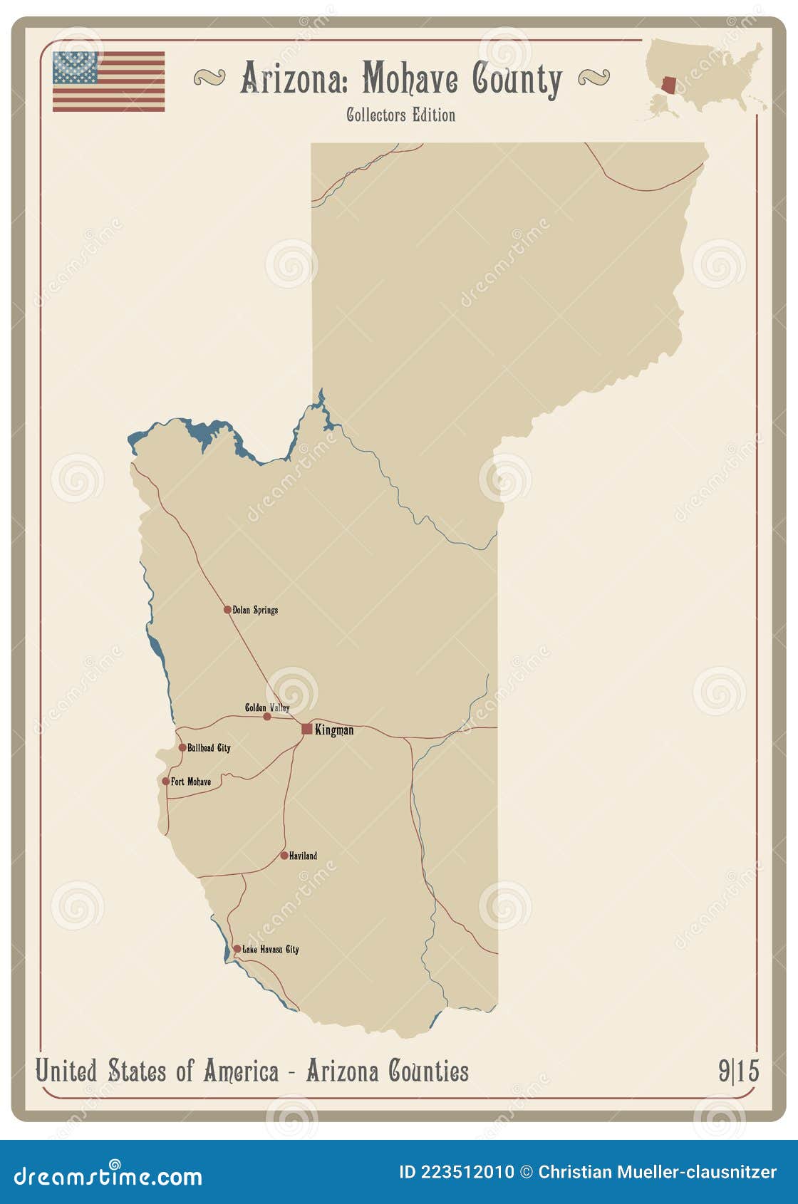 Map of Mohave County in Arizona Stock Vector - Illustration of rivers ...