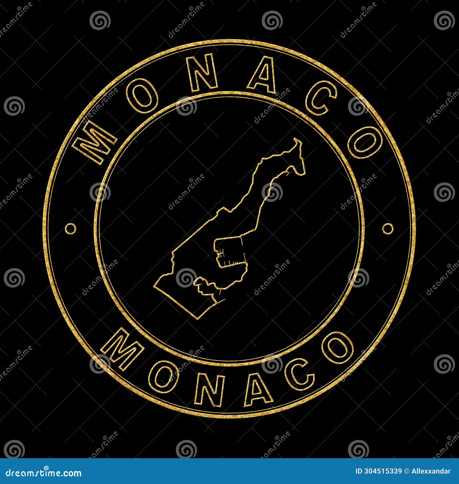 Map of Monaco, Golden Stamp Black Background Stock Illustration ...