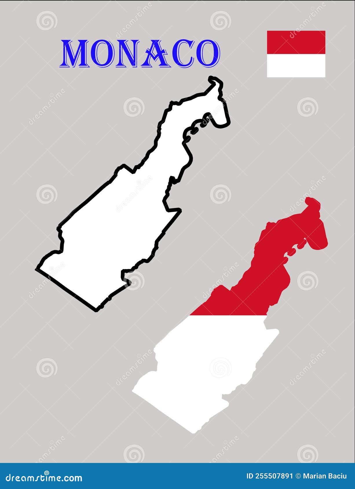 Map of Monaco with Regions and Flag Draw and Cut Out Stock Illustration ...