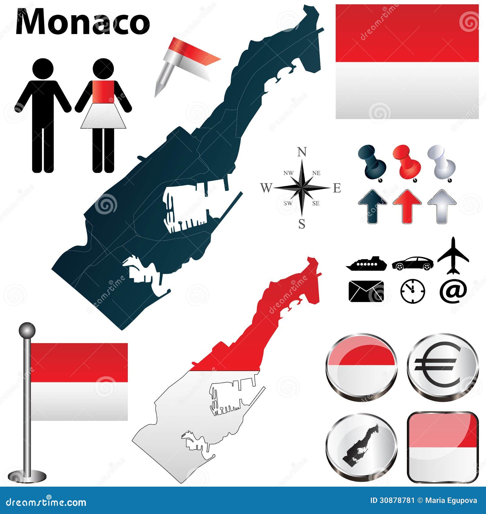 Monaco Detailed Map Highlighted On Blue Rounded World Map Vector ...