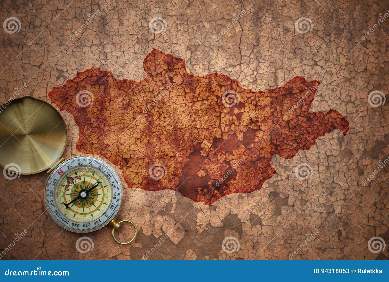 Map of Mongolia on a Old Vintage Crack Paper Stock Image - Image of ...