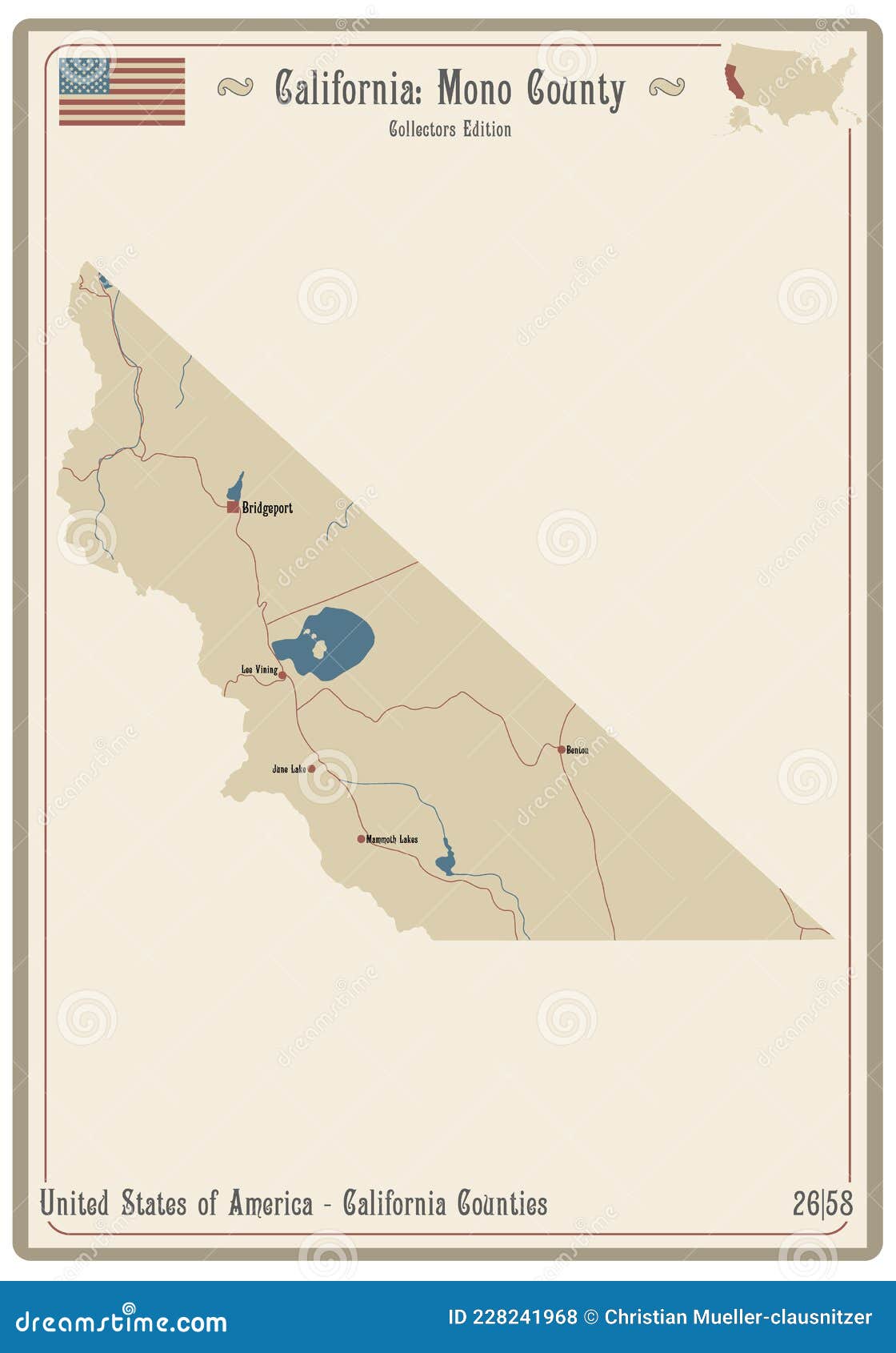 Map of Mono County in California Stock Vector - Illustration of federal ...