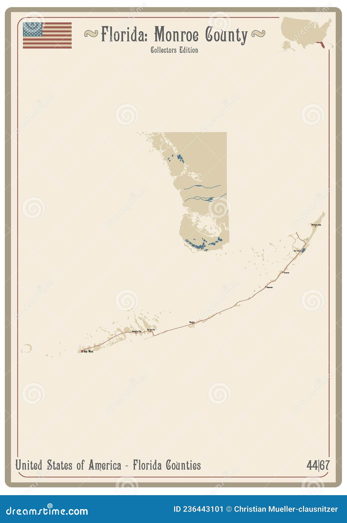 Map of Monroe County in Florida Stock Vector - Illustration of city ...