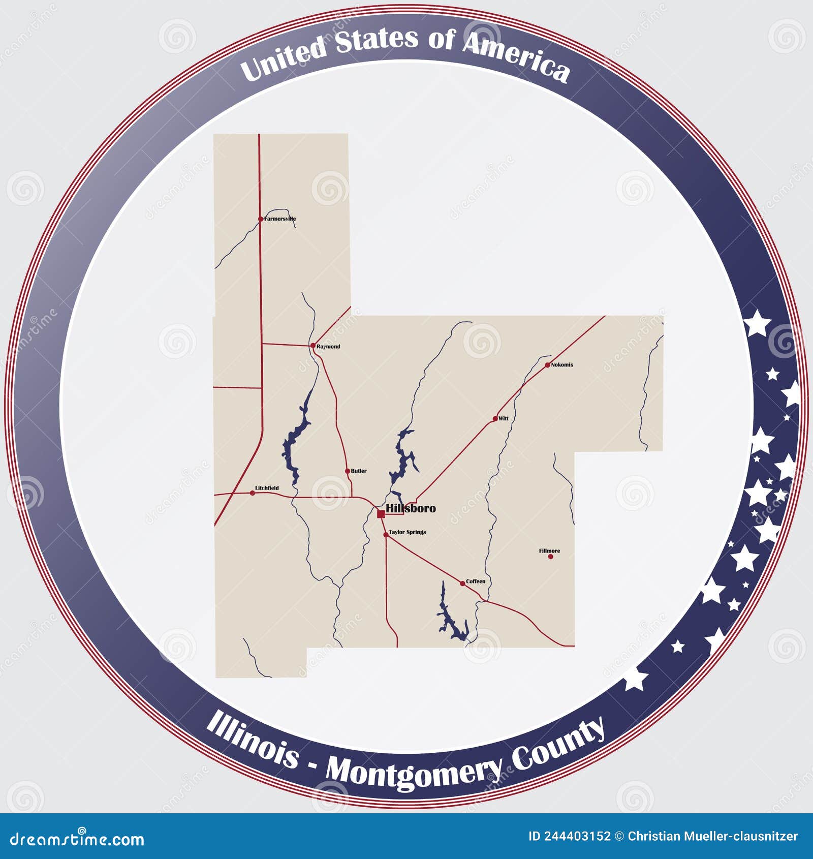 Map of Montgomery County in Illinois Stock Vector - Illustration of ...