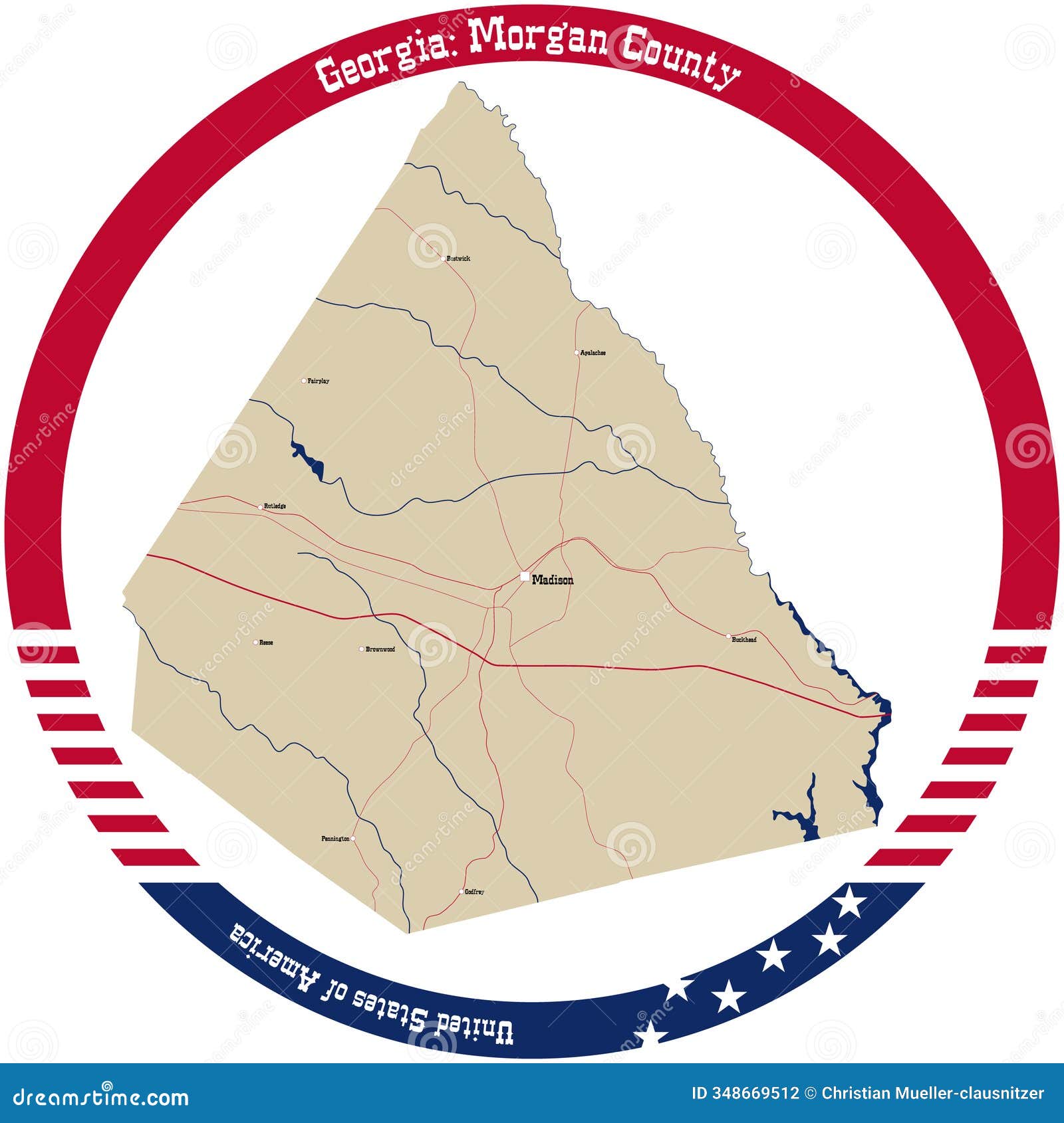 Map of Morgan County in Georgia, USA Stock Illustration - Illustration ...