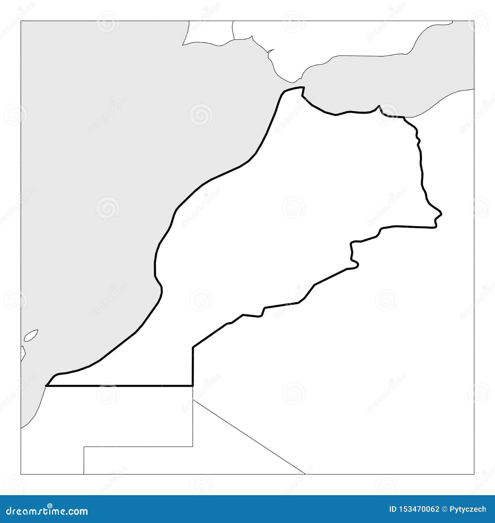 Map of Morocco Black Thick Outline Highlighted with Neighbor Countries ...