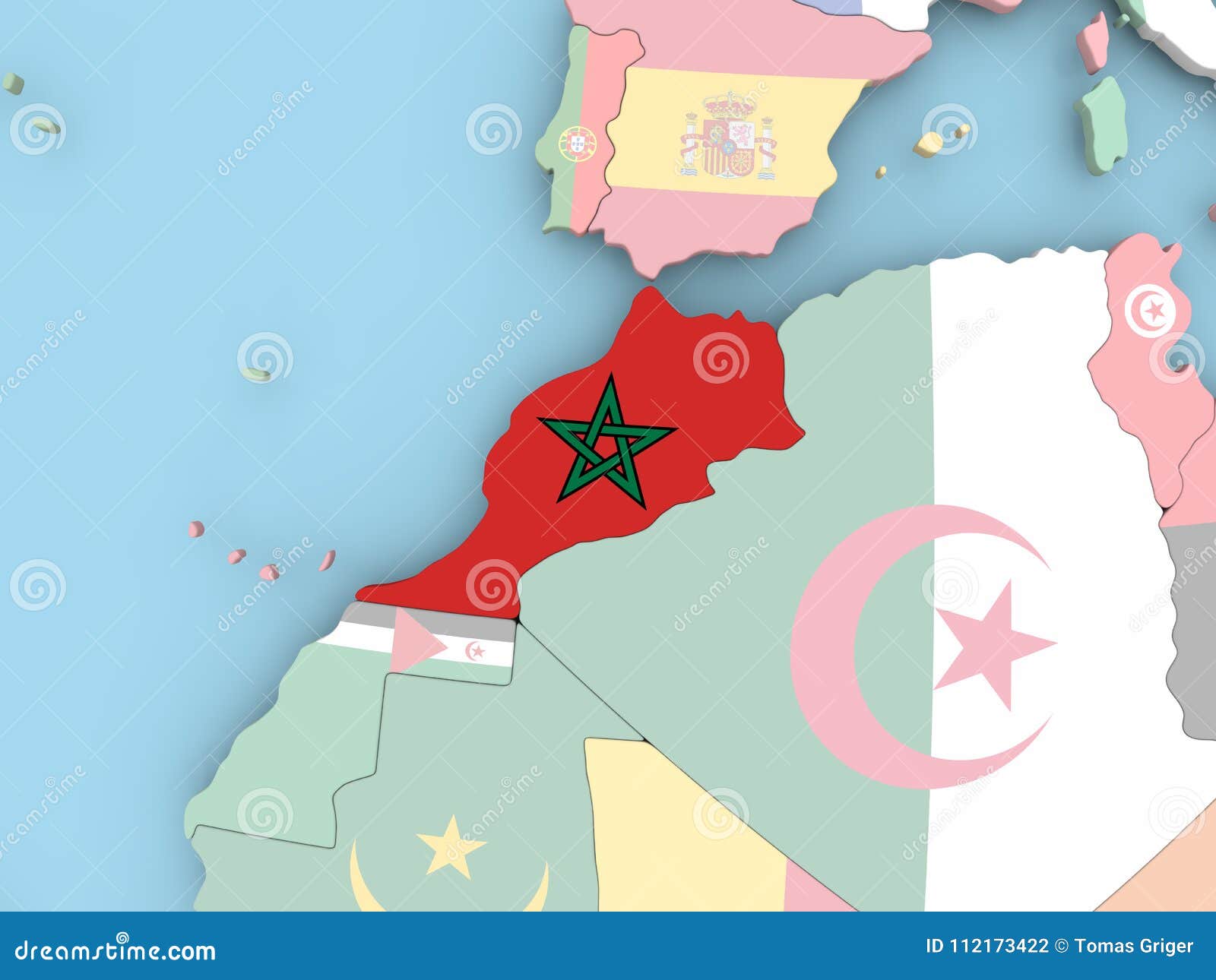 Map of Morocco with Flag on Globe Stock Illustration - Illustration of ...