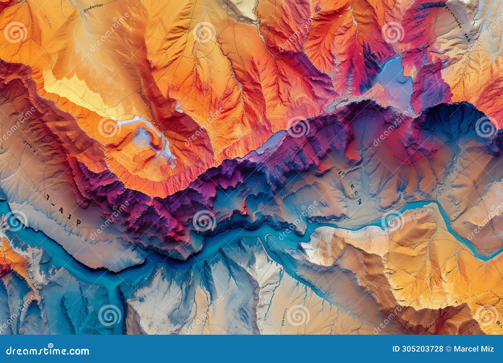 Map of a Mountain Peaks and Tops with Coloured Geospatial Data for GIS ...
